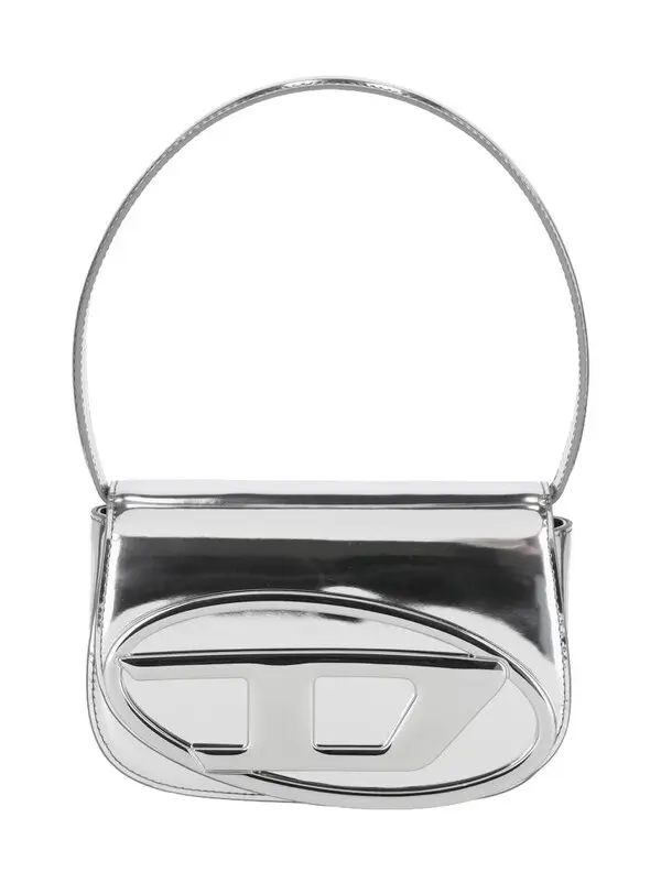 DIESEL® Metallic Croc Effect Logo Handheld Bag - Silver