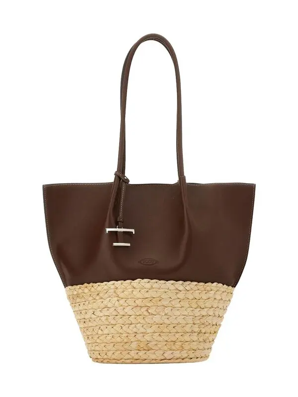 TOD`S Tod's Medium Shopping Bag In Straw And Leather - Brown
