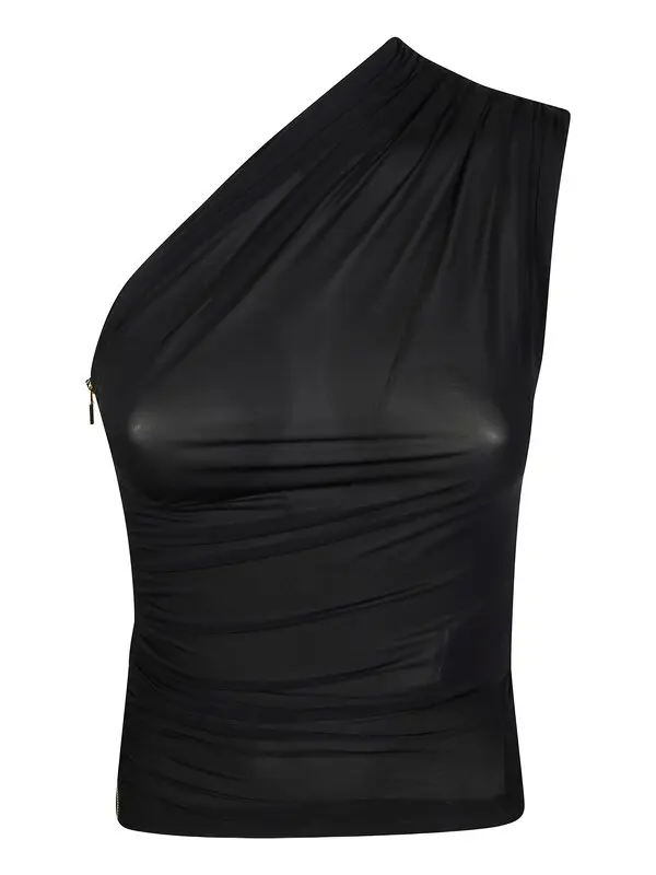 Elisabetta Franchi One-shoulder Ruched Jersey Top - Nero