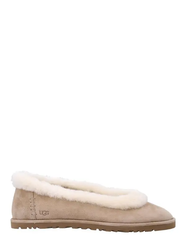 UGG Suede Ballet Flats With Shearling Lining - Sand