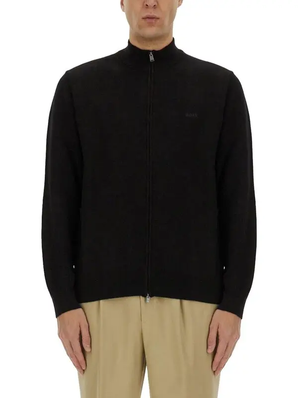 BOSS Zip-front Cotton Shirt - Black