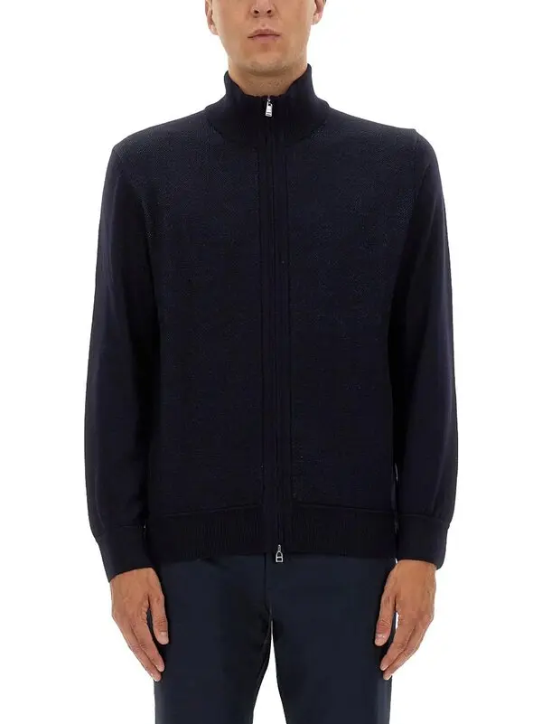 BOSS Zip Detail Virgin Wool Shirt - Blue