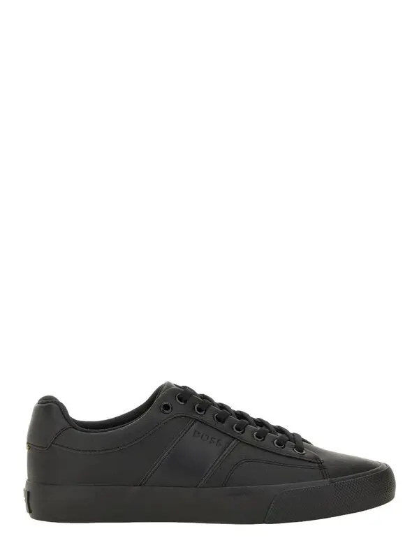 BOSS Premium Leather Lace-up Sneakers - Black