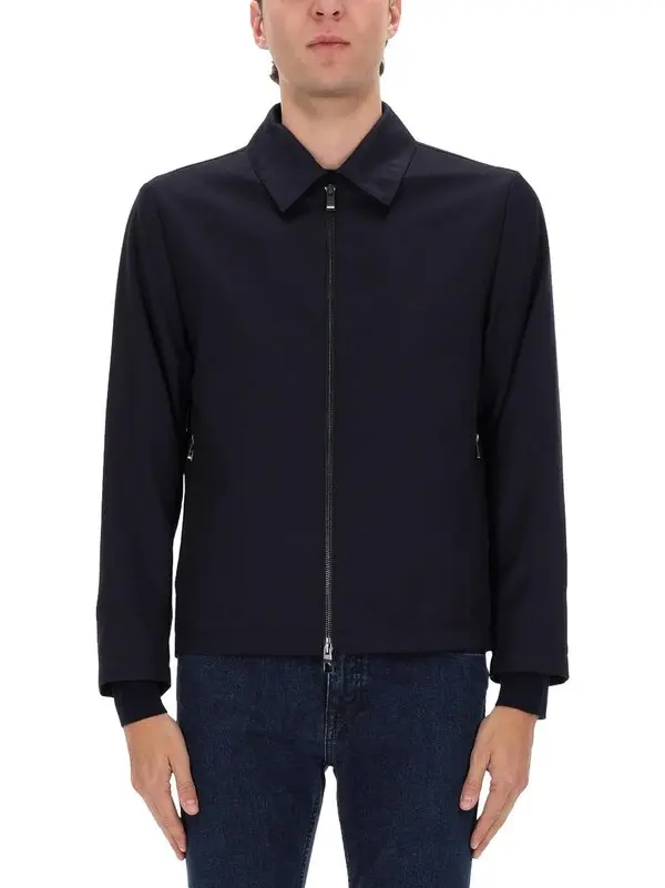 BOSS Virgin Wool Zip-front Shirt Jacket - Blue