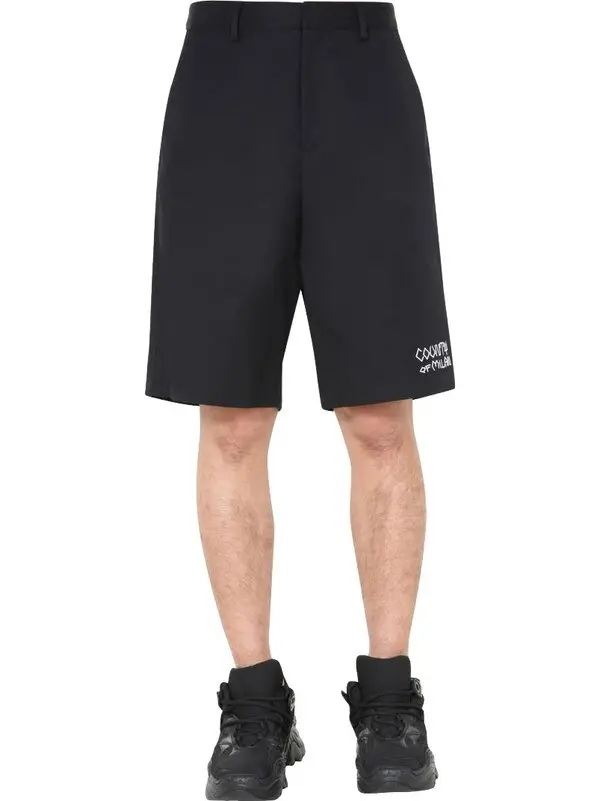 MARCELO BURLON COUNTY OF MILAN Cotton Twill Bermuda Shorts With Embroidered Logo - Black