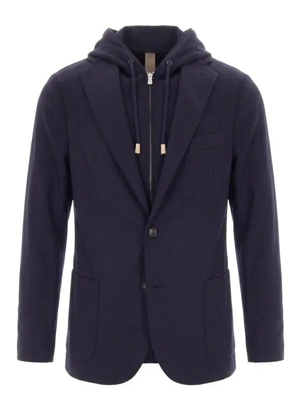 Eleventy Hooded Blazer Jacket With Notched Lapels - Blu