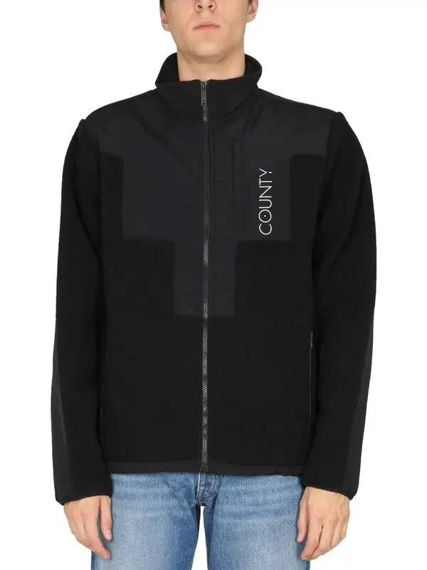 MARCELO BURLON COUNTY OF MILAN Zip-up High Collar Jacket - Black