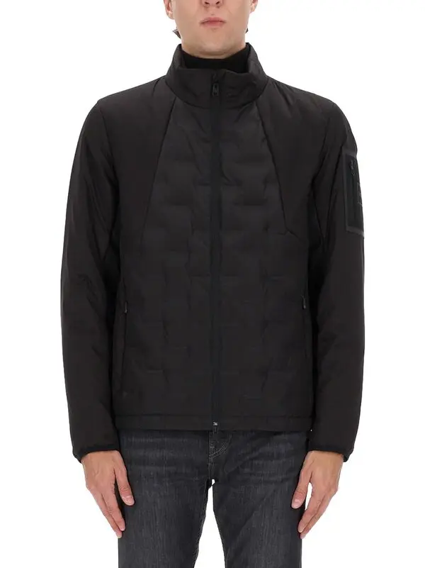 BOSS Quilted Zip-up Insulated Jacket With Stand Collar - Black