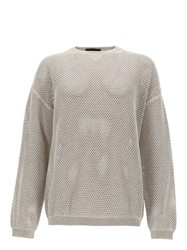 Fabiana Filippi Open Knit Crewneck Pullover Sweater - Grey