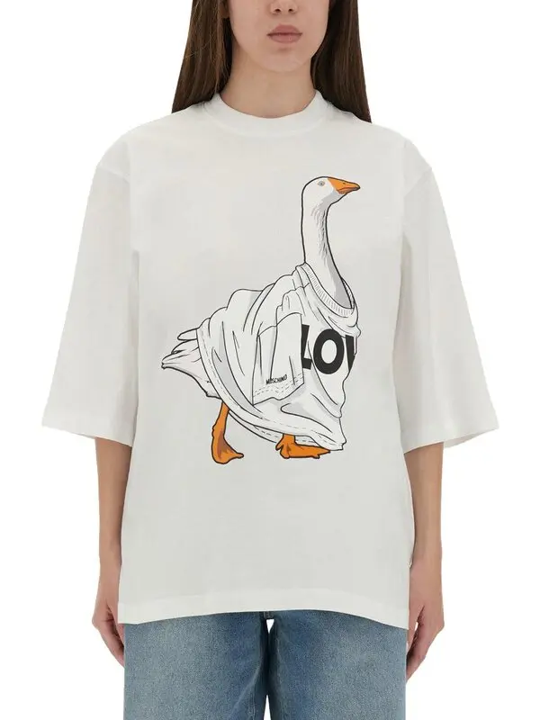 Moschino Goose Print Crewneck T-shirt - White
