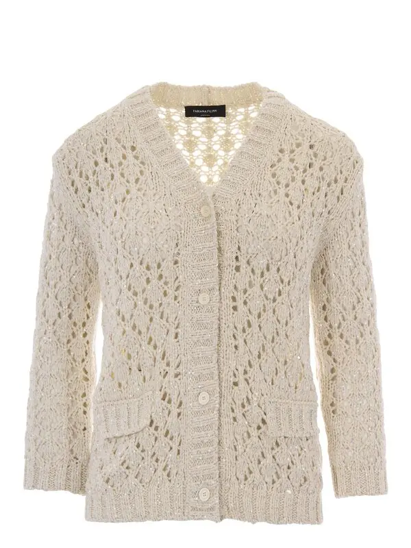 Fabiana Filippi Open-knit Sequined Cardigan - Burro/fango