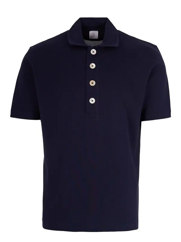 Eleventy Short-sleeve Button Placket Polo Shirt - Blu