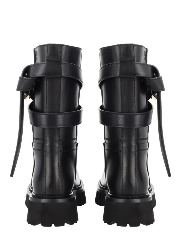 Moschino Leather Buckled Tie Fastening Boots - Black