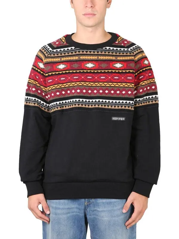 MARCELO BURLON COUNTY OF MILAN Folk Cross Stripe Knit Sweatshirt - Black