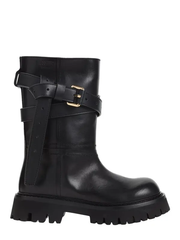Moschino Leather Ankle Boots With Buckle Detailing - Black