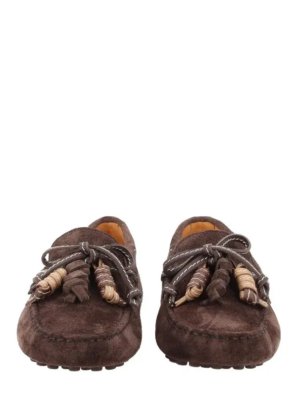 TOD'S Suede Gommino Loafers With Tie Detailing - Brown