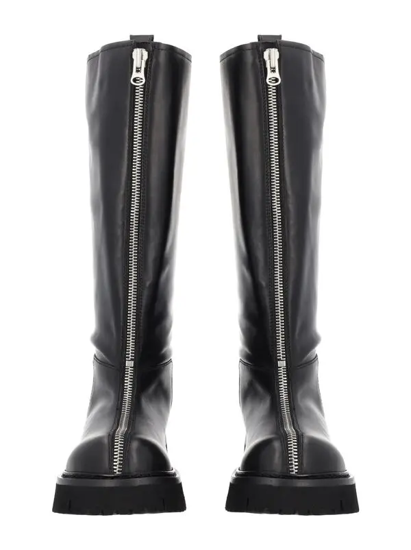 Moschino Leather Knee-high Boots With Front Zipper - Black