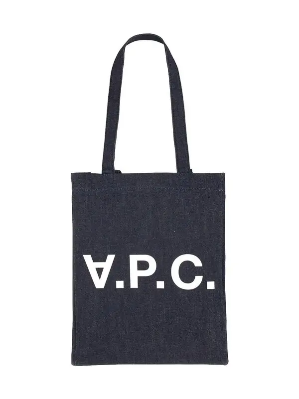 A.p.c. Cotton Tote Handbag With Printed Logo - Blu