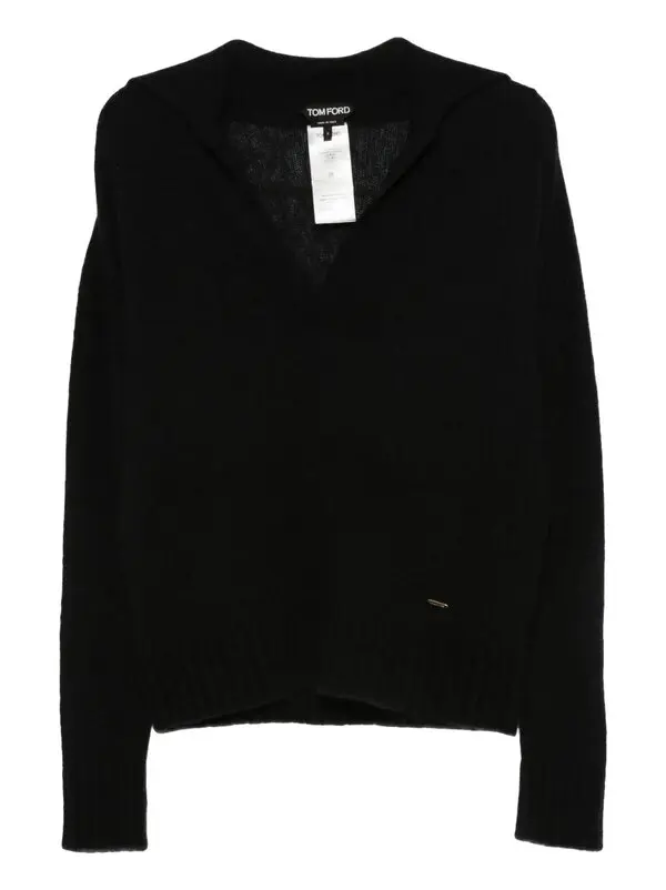 TOM FORD Cashmere Silk V-neck Sweater With Hood - Black