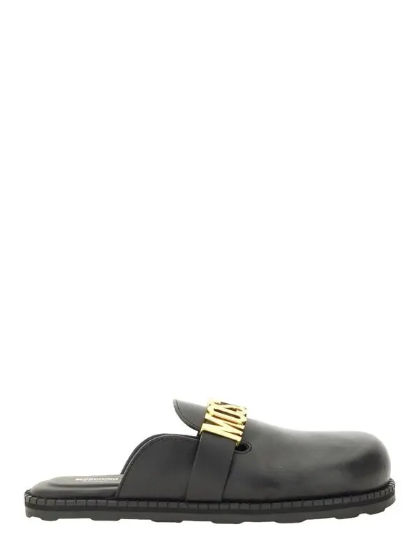 Moschino Leather Clogs With Logo Lettering - Black