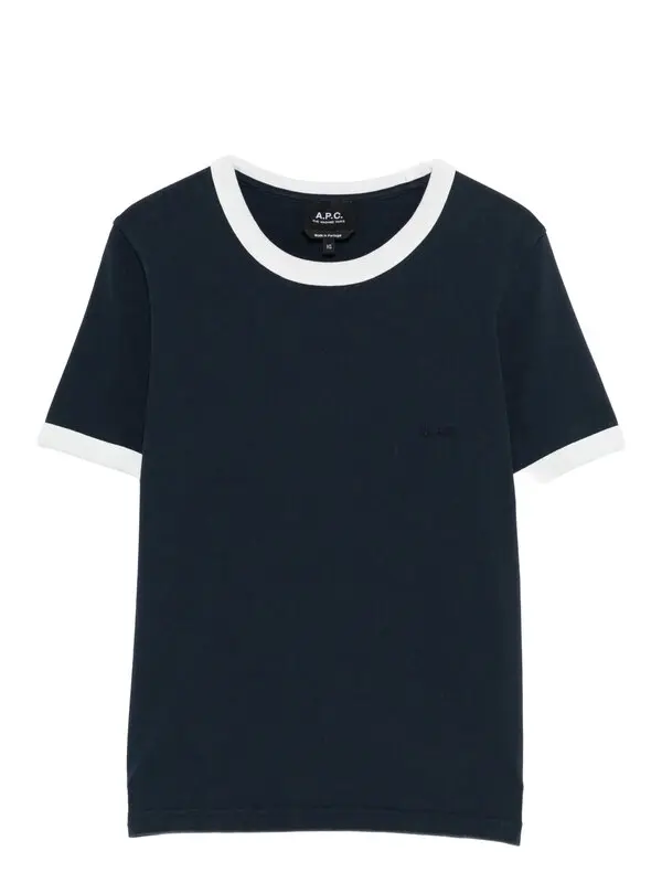 A.p.c. Short Sleeve T-shirt With Contrasting Ribbed Trim - Blue