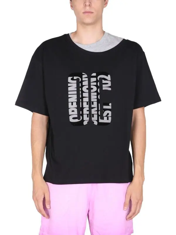 Opening Ceremony Double Collar Crew Neck T-shirt - Black