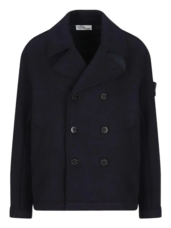 Stone Island Virgin Wool Blend Double-breasted Sweater - Blue