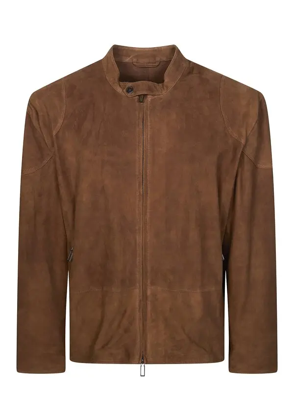 PAOLO PECORA Suede Biker Jacket - Marrone