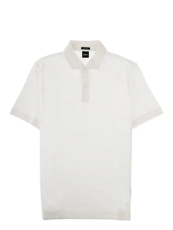 BOSS Short-sleeve Cotton Linen Polo Shirt - White