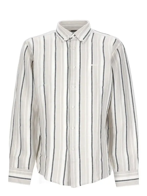 BOSS Striped Linen-cotton Button-up Shirt - Grey