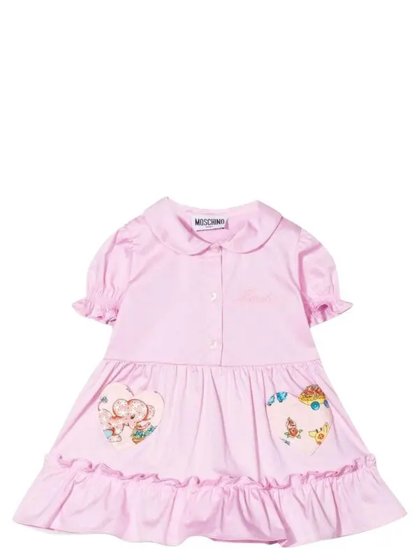 Moschino Puff Sleeve Applique Dress - Pink