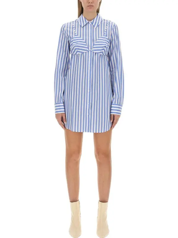 Staud Striped Cotton Mini Shirt Dress - Azure
