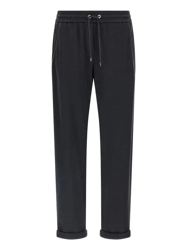Brunello Cucinelli Cotton Silk Blend Drawstring Track Pants - Grey