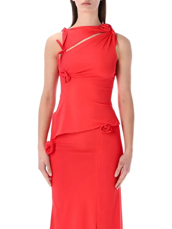 Coperni Asymmetrical Floral Detail Sleeveless Top - Red