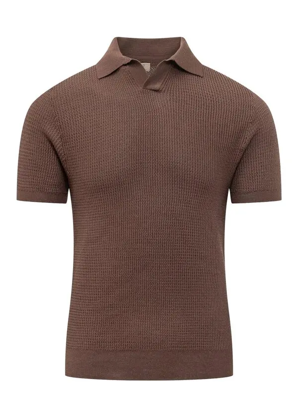 RAKKI Textured Knit Polo With V-neck - Tabacco