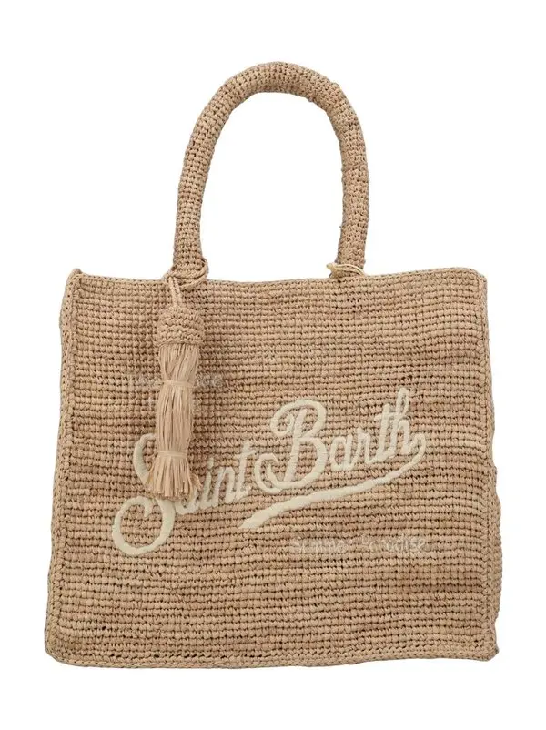 MC2 SAINT BARTH Raffia Tote Bag With Embroidered Logo - Beige