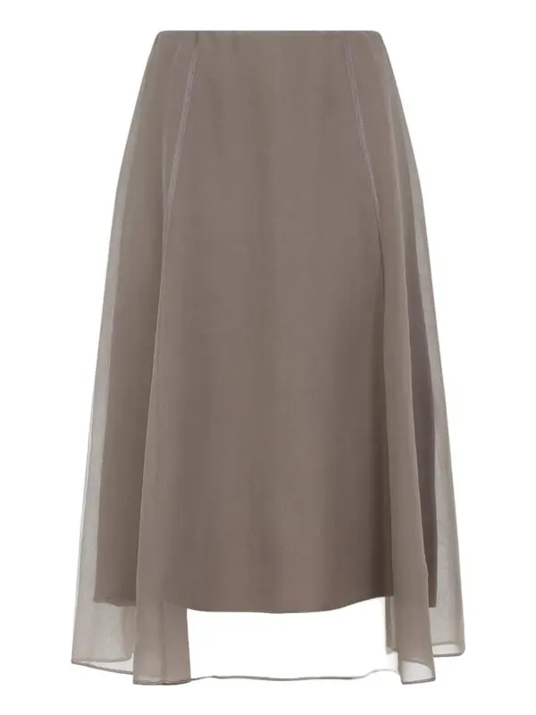 Brunello Cucinelli Sheer Panel A-line Midi Skirt - Brown