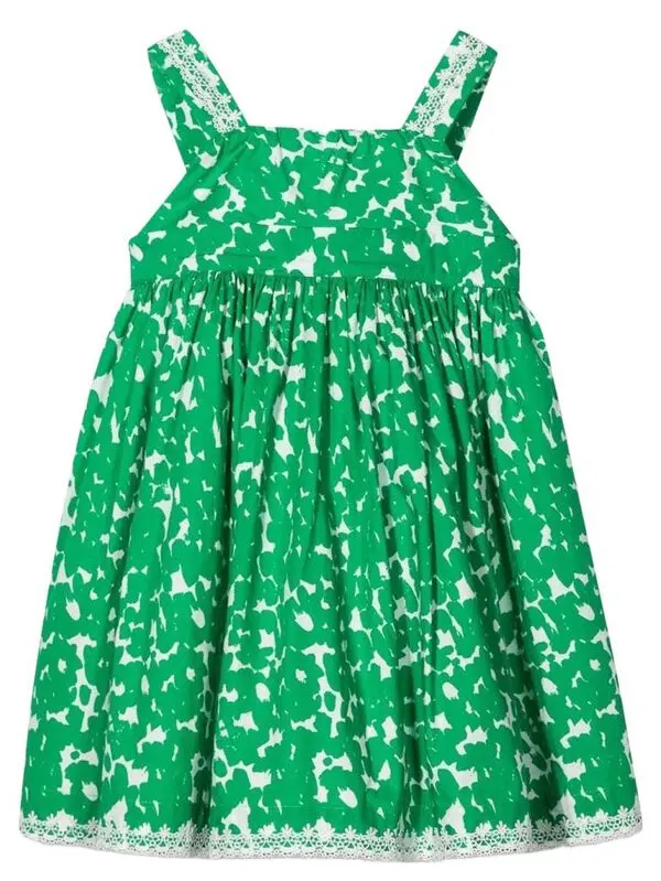 MIMISOL Printed Cotton Dress With Lace Trim - Green