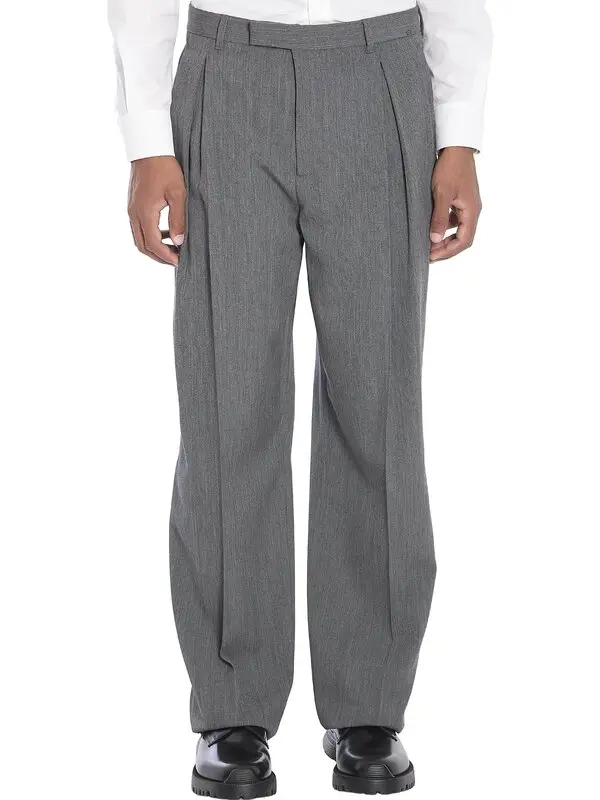 Dior Virgin Wool Twill Blend Pleated Trousers With Cuffs - Grey