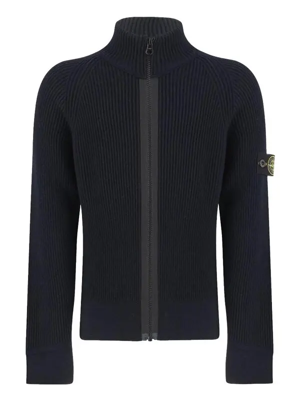 Stone Island 5100012 Ribbed Wool Zip-up Sweater - Blue