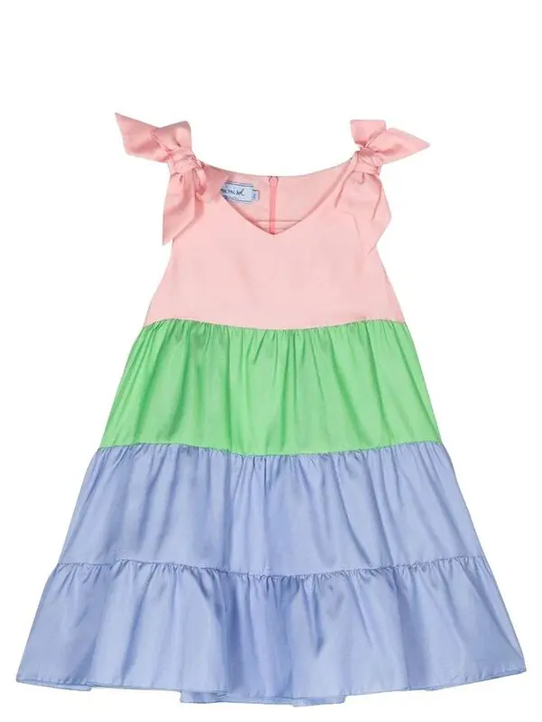 MIMISOL Tiered Satin Dress With Bow Shoulder Straps - Multicolour