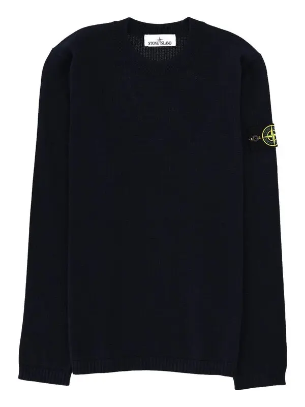 Stone Island Cotton Crew Neck Sweater With Logo Badge - Blue