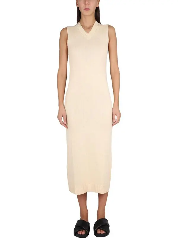 Aspesi Sleeveless V-neck Ribbed Dress - Ivory