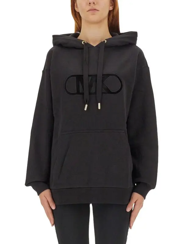 Michael Kors Oversized Flocked Logo Hoodie - Black