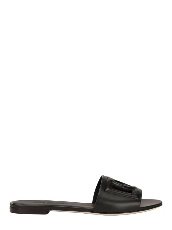 Dolce & Gabbana Leather Slide Sandals - Nero