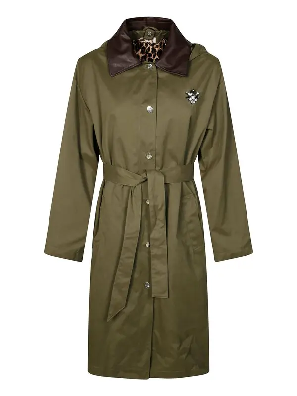 LIUJO Animal Print Military Trench Coat - Verde