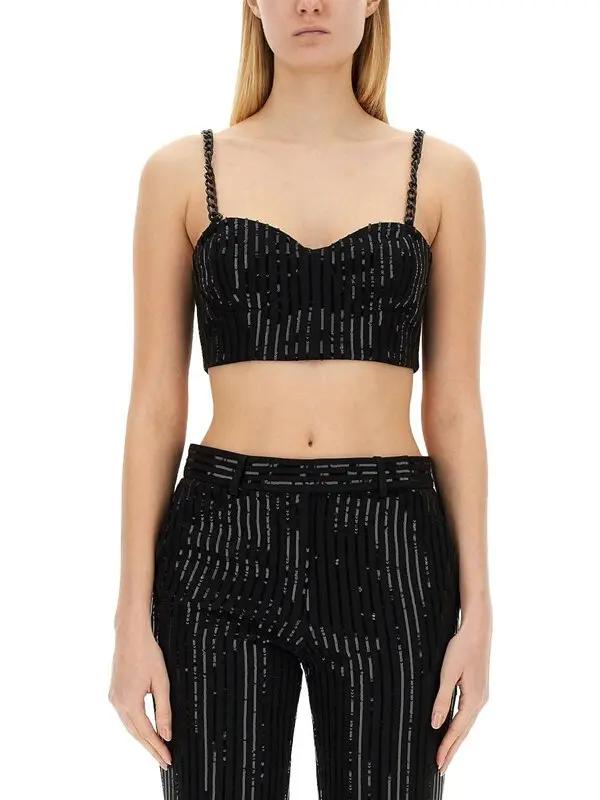 Michael Kors Slim Fit Bustier Top With Chain Straps - Black
