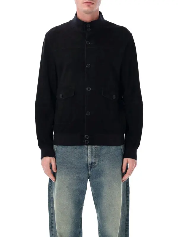 SWORD 6644 Suede Biker Jacket With High Collar - Blue