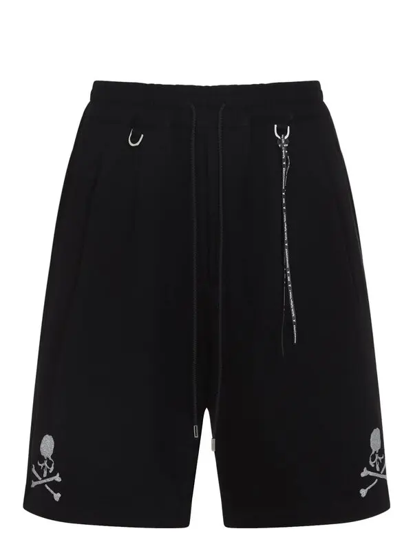 MASTERMIND WORLD Glass Bead Embellished Cotton Shorts - Black