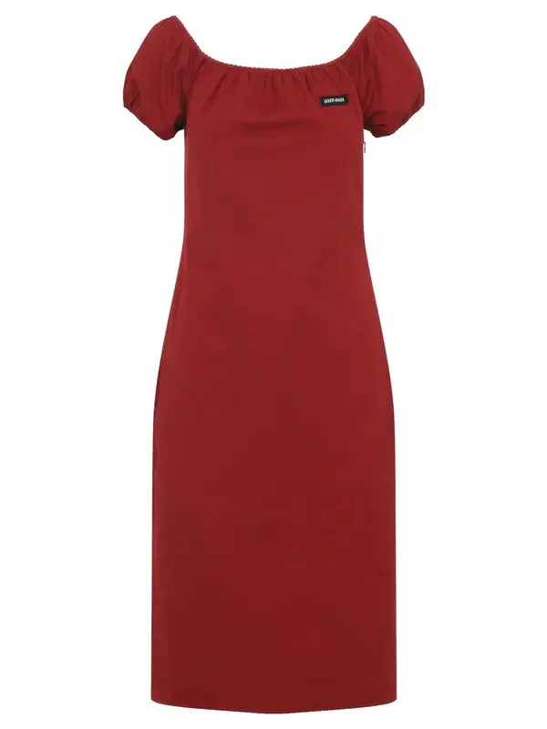 Miu Miu Midi Dress In Poplin With Boat Neck - Red